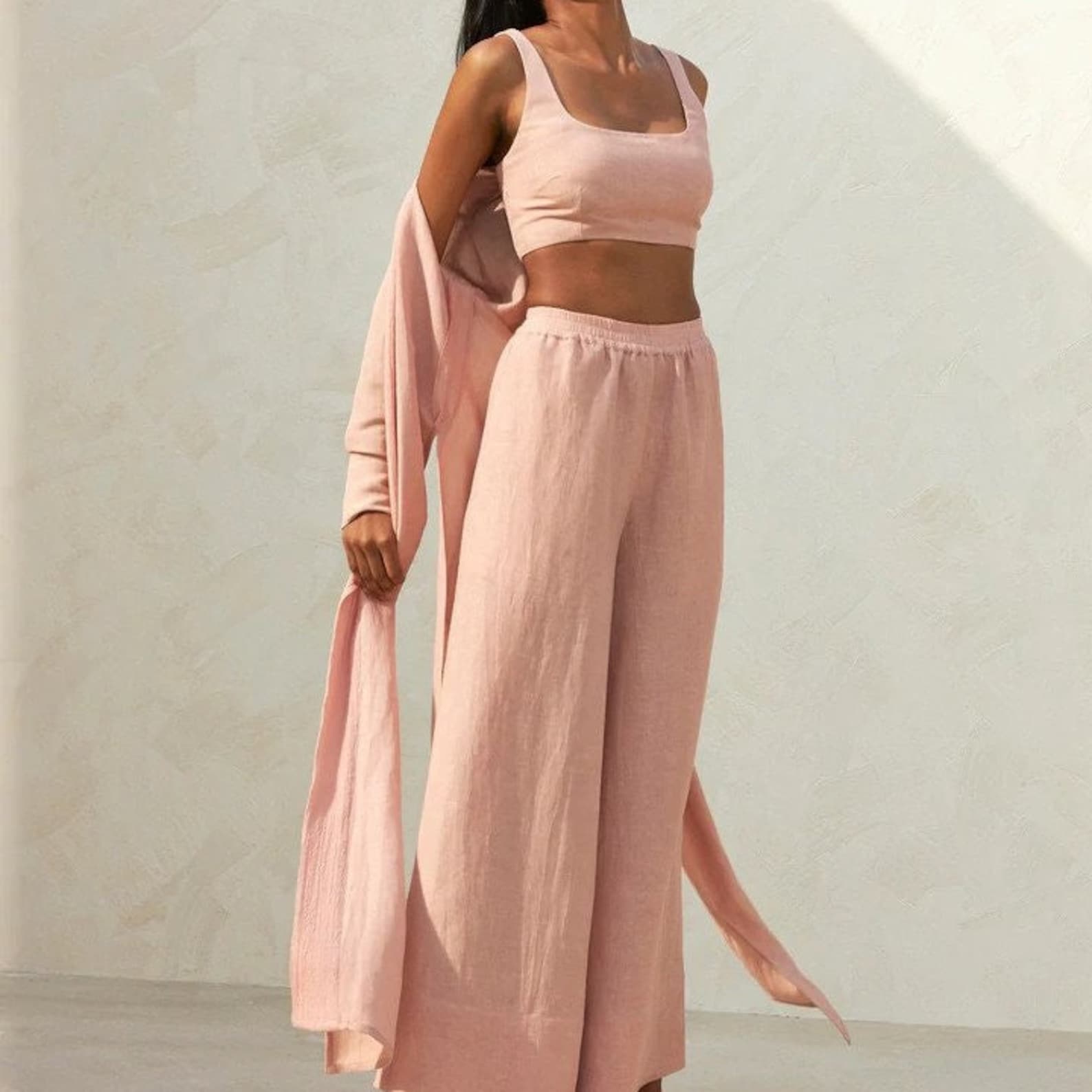 Natural Soft Linen Overlay With High Side Slits, Linen Boho Kimono ...