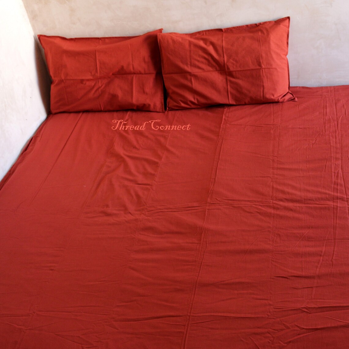 4 Pcs Cherry Red Linen Bedding Set, Pure Linen Red Fitted Sheet, Soft ...