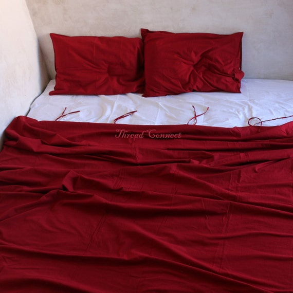 Cherry Red Pure Linen Duvet Cover Wine Red Linen Bedding Set - Etsy