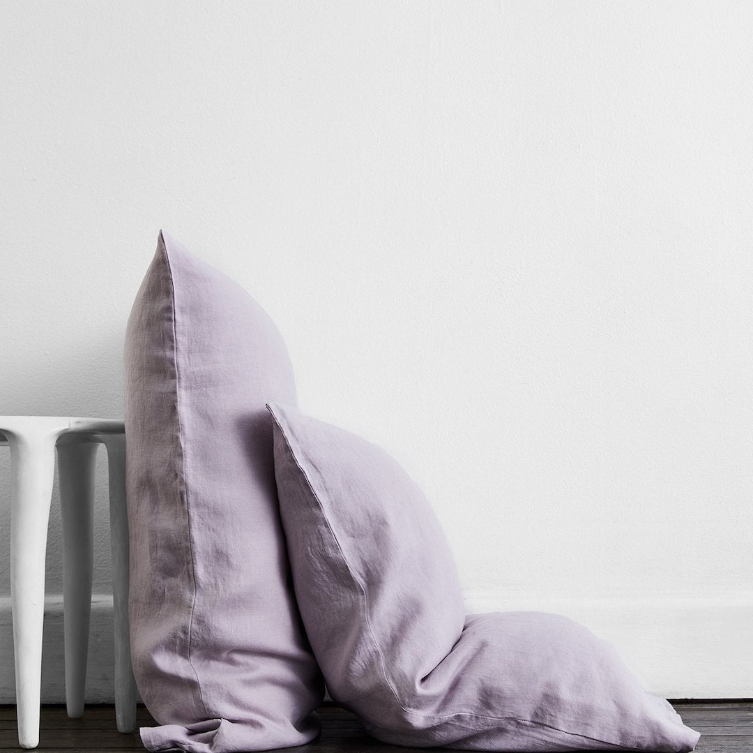 Set of 2 Natural Cotton Back Envelope Pillow Case, Lilac Cushion Cover ...