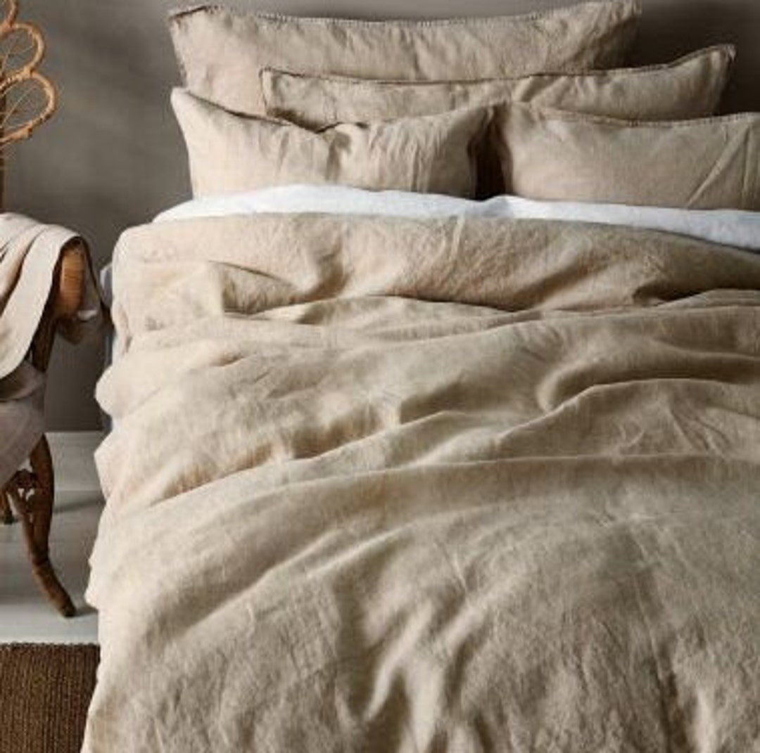 3 Pcs Set Pure Linen Duvet Cover, Oatmeal Linen Bedding Set, Natural ...