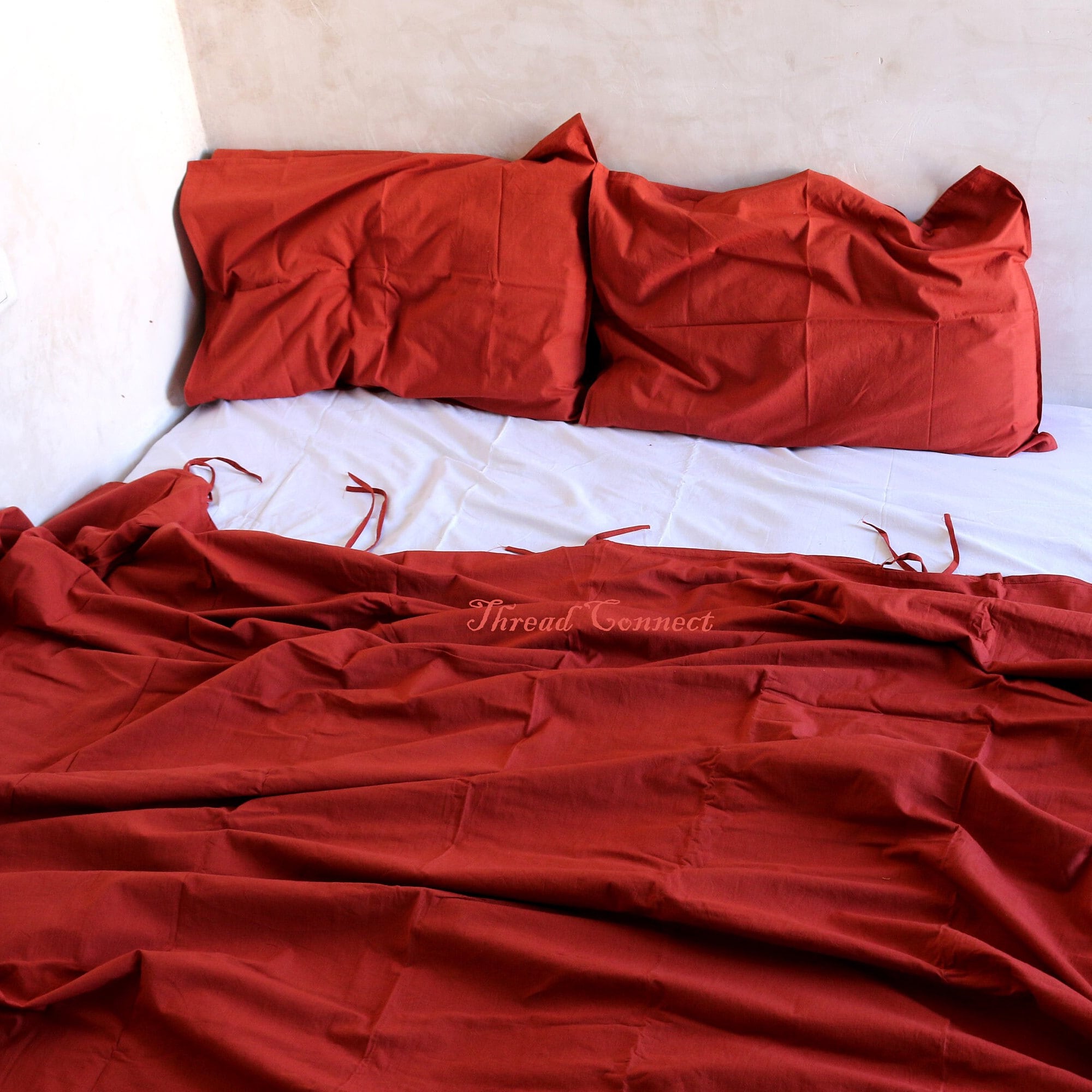 Cherry Red Pure Linen Duvet Cover Wine Red Linen Bedding Set - Etsy