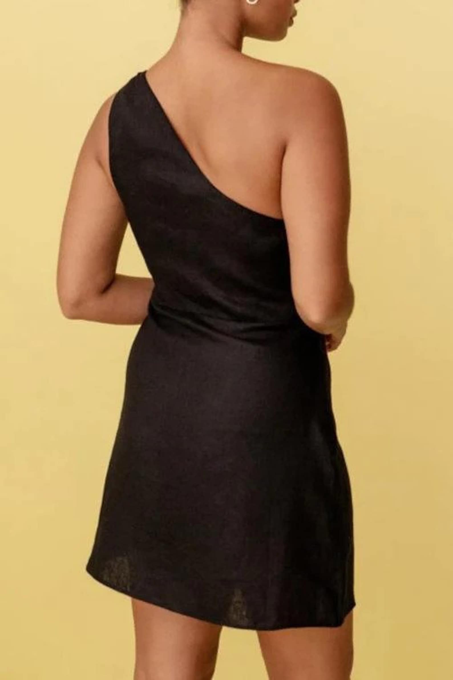 Red One Shoulder Linen Dress Mini Short Linen Dress Simple - Etsy