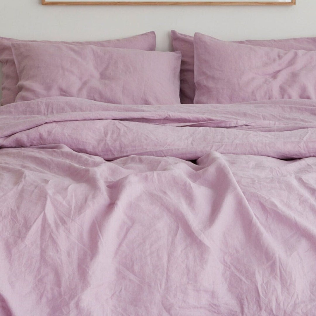 Lilac Pure Linen Duvet Cover, Lavender Linen Boho Bedding Set, Washed ...