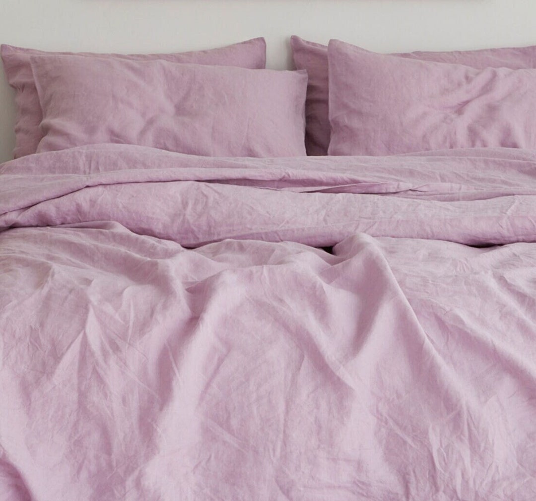 4 Pcs Lilac Cotton Bedding Set, Lavender Flat Sheet, Cotton Fitted ...