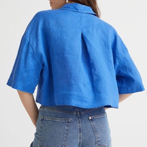 Beige Linen Button Down Boxy Crop Shirt, Natural Linen Button up Top - Etsy