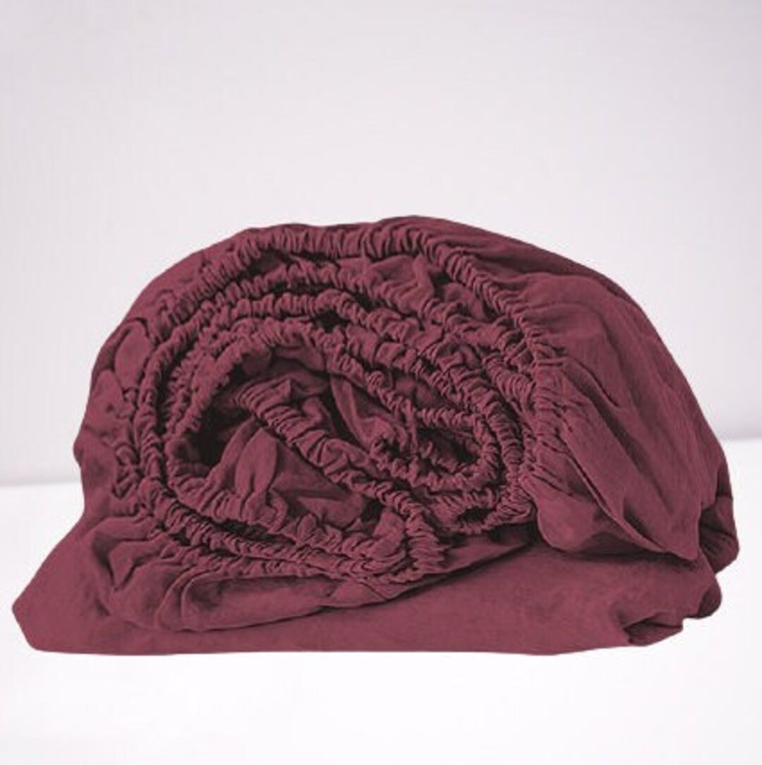 Burgundy Soft Cotton Fitted Sheet, Magenta Linen Fitted Sheet, Custom ...