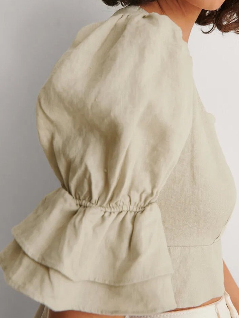 Rust Orange Linen Back Tie Top, Linen Backless Crop Top With Ruffle ...