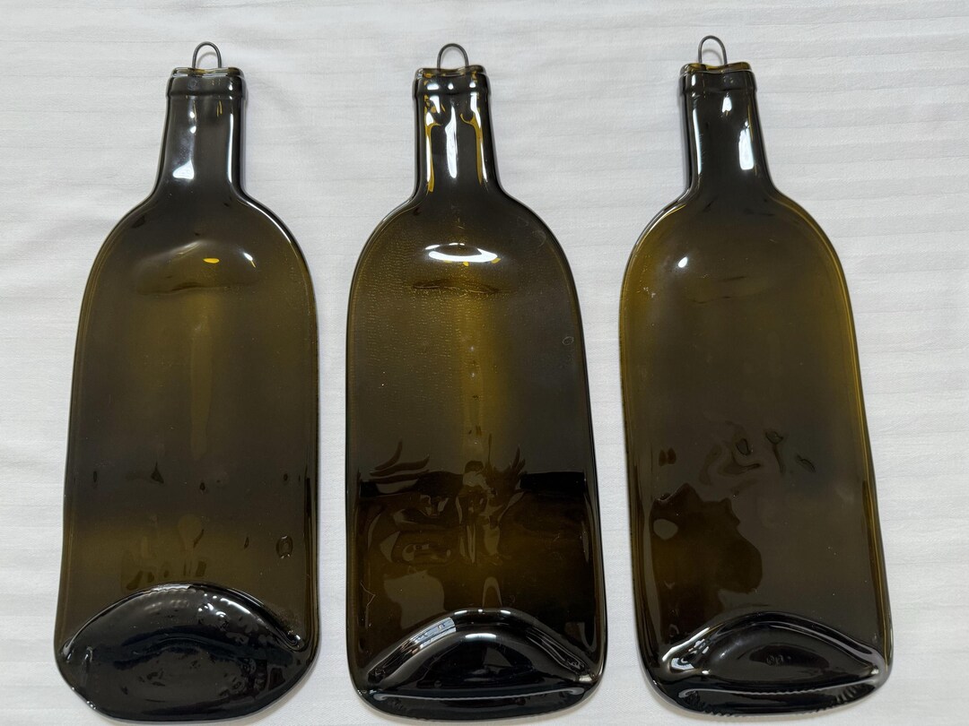 Set of 8 Flattened Wine Bottles. Hanging Hooks Included. Spoon Rest ...