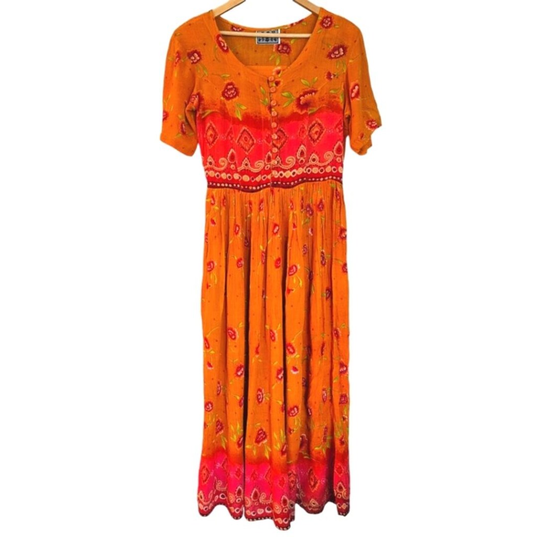 Vintage MPH Orange Pink Rayon Corset Maxi Dress | Womens Small Retro ...
