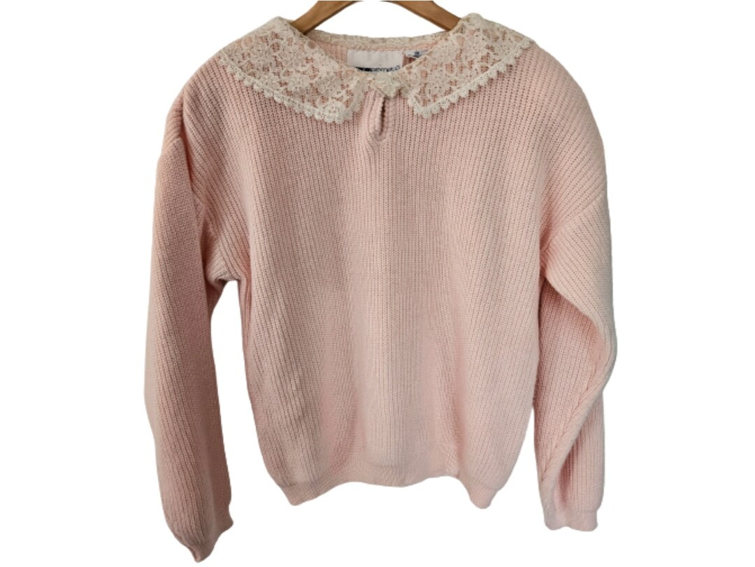 Retro 80s Pink Lace Collar Sweater | Ladies 36 Small Medium Pastel ...