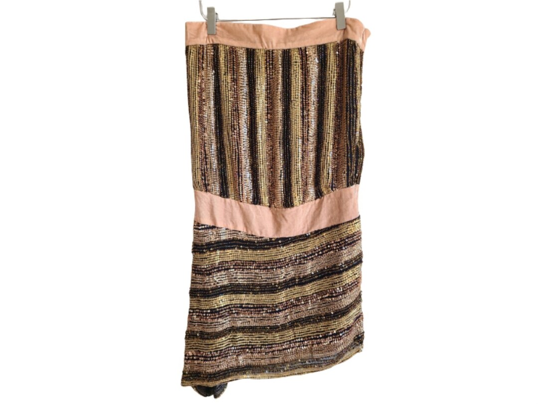 Y2K Anja Flint Silk Beaded Strapless Dress Womens Small Vintage ...