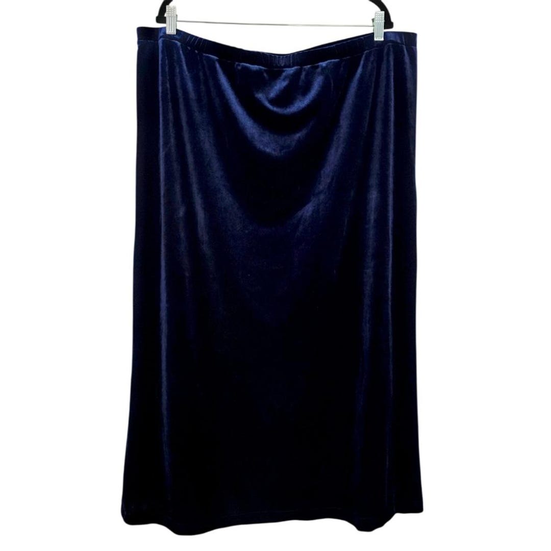 Y2K Navy Blue Velvet Midi Skirt: Plus Size Alfred Sung Stretchy Pull On ...