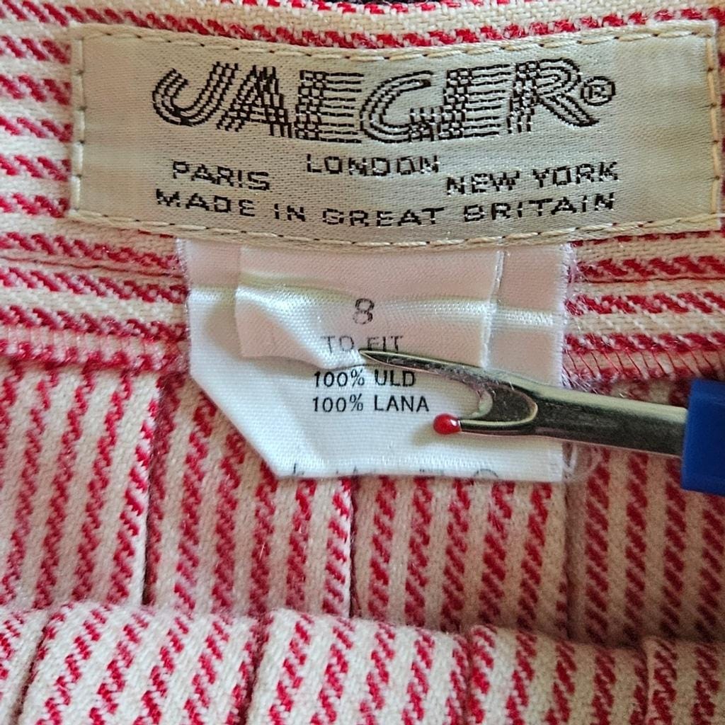Vintage Jaeger Red Cream Wool Pinstripe Accordion Pleated Midi Skirt ...