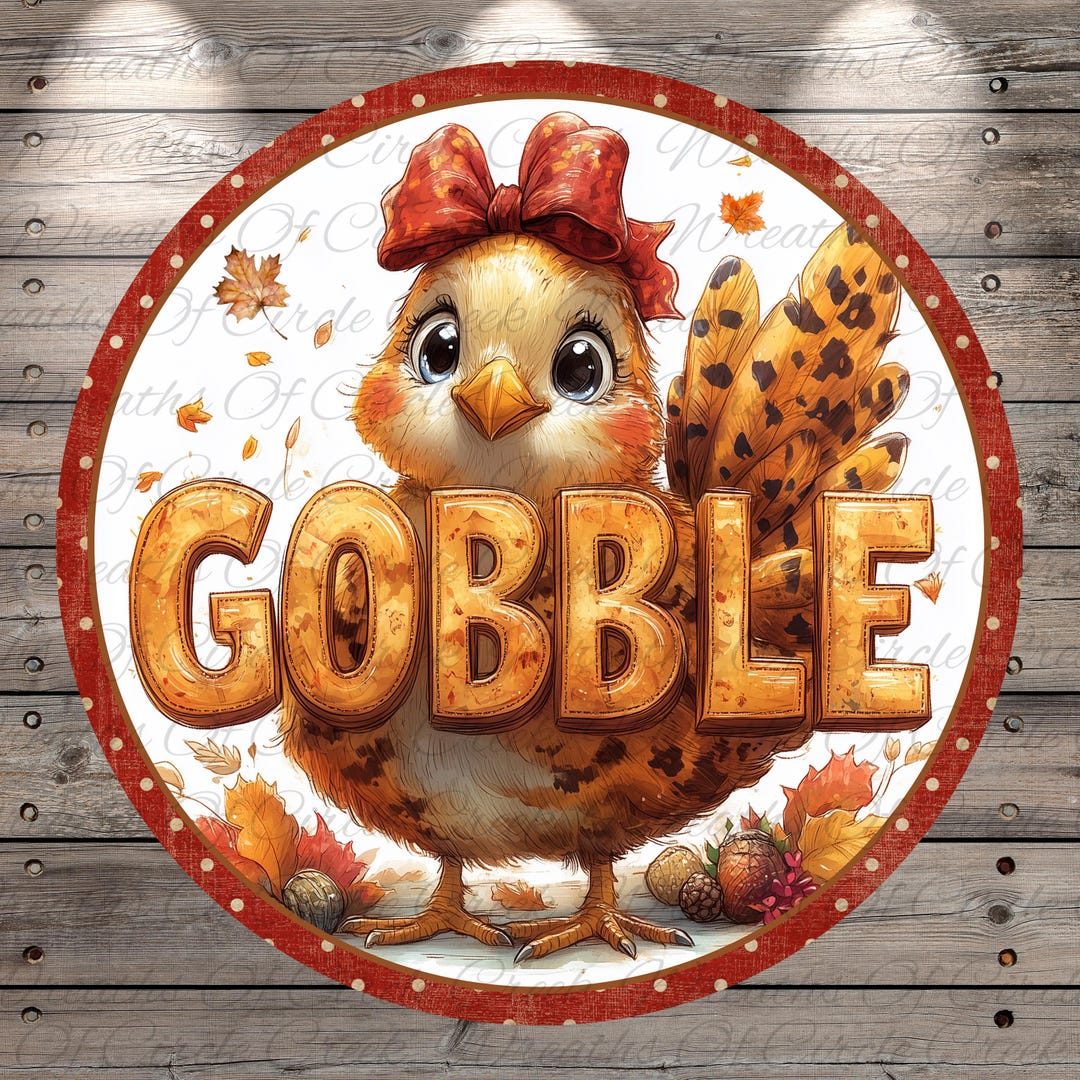 Gobble Turkey Sign | Cute Fall Farmhouse Decor | Lightweight Round ...