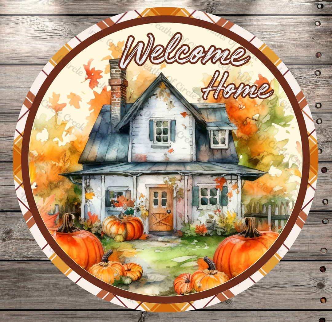 Welcome Home, Fall, Pumpkins, Farmhouse, Plaid, Round, Light Weight ...