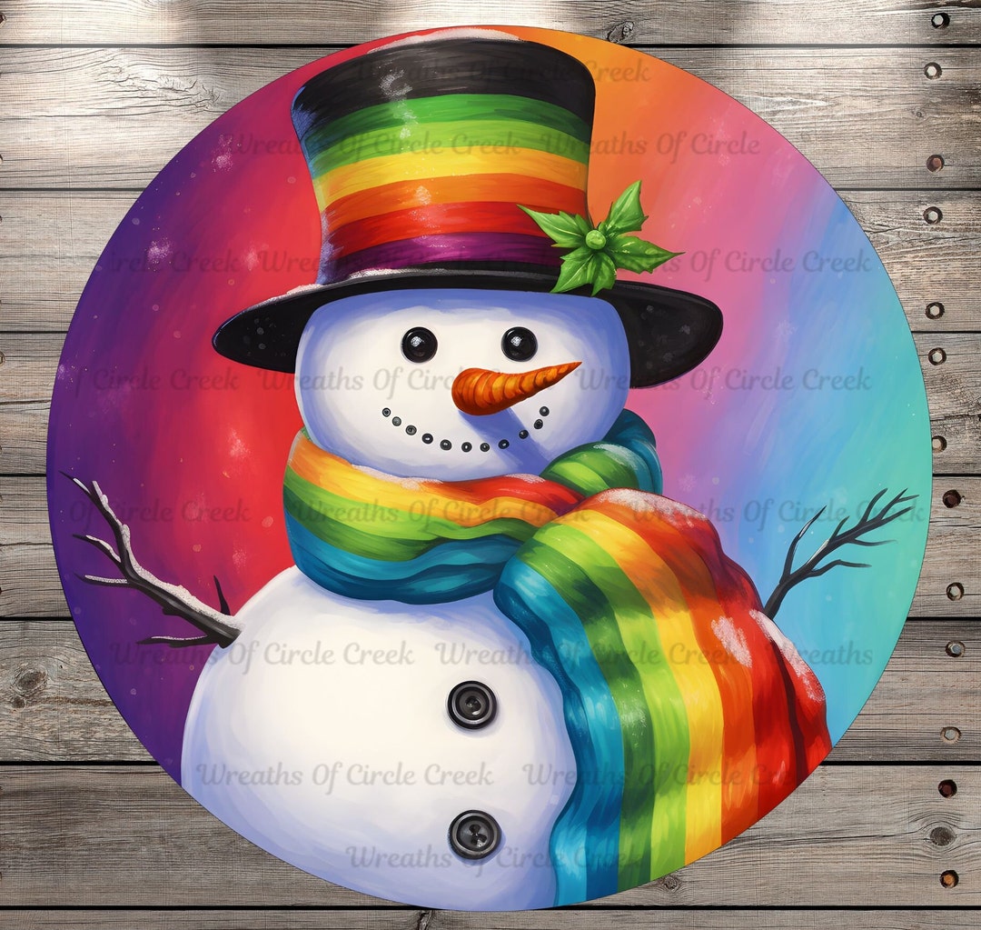 Rainbow Snowman, Winter, Christmas, Round, Light Weight, Metal Wreath ...