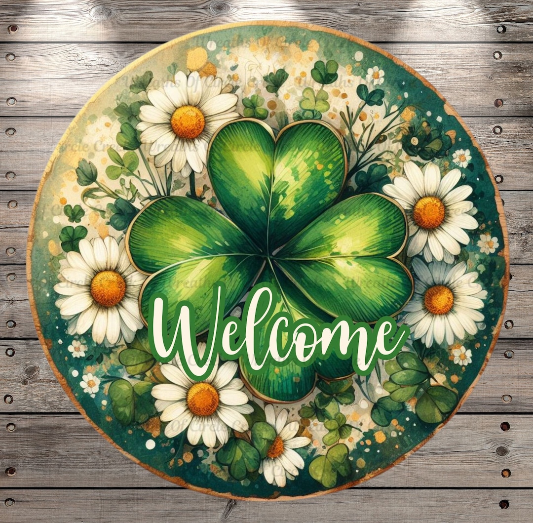 Clover Daisies Welcome Aluminum Metal Wreath Sign (lightweight, No ...