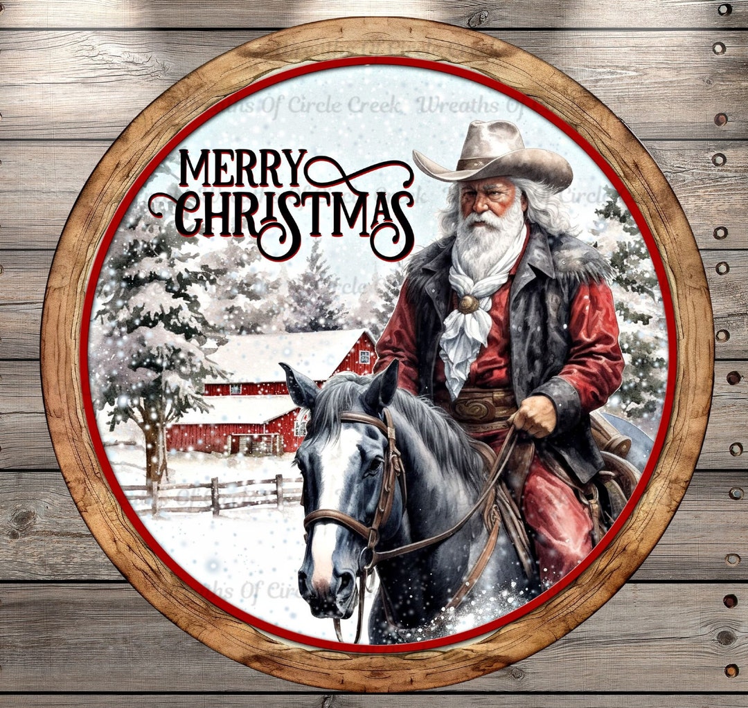 Merry Christmas Santa, Western Santa With Horse, Round, Light Weight ...
