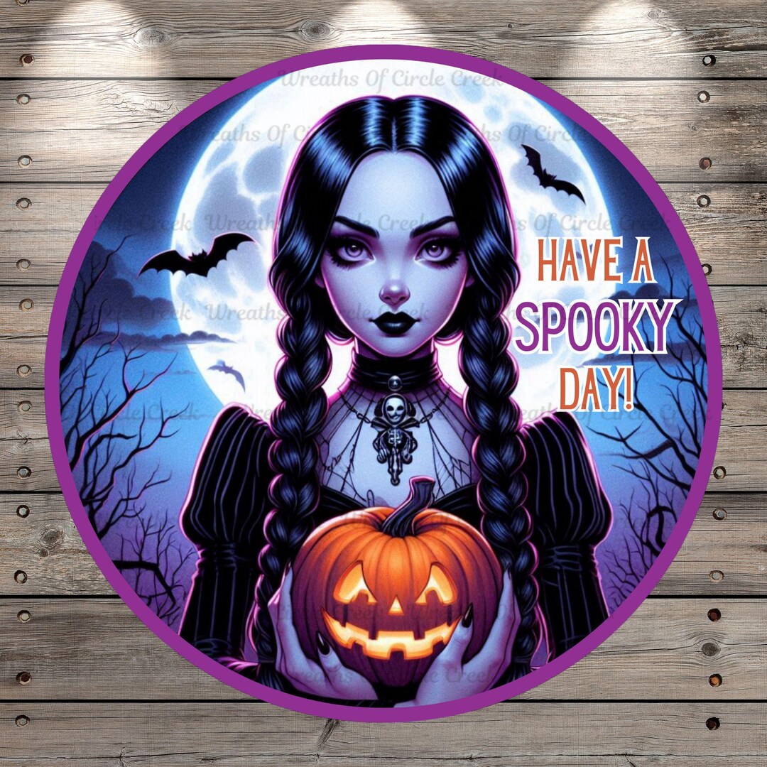 Have a Spooky Day, Gothic Girl, Jack O Lantern, Halloween, Round, Light ...