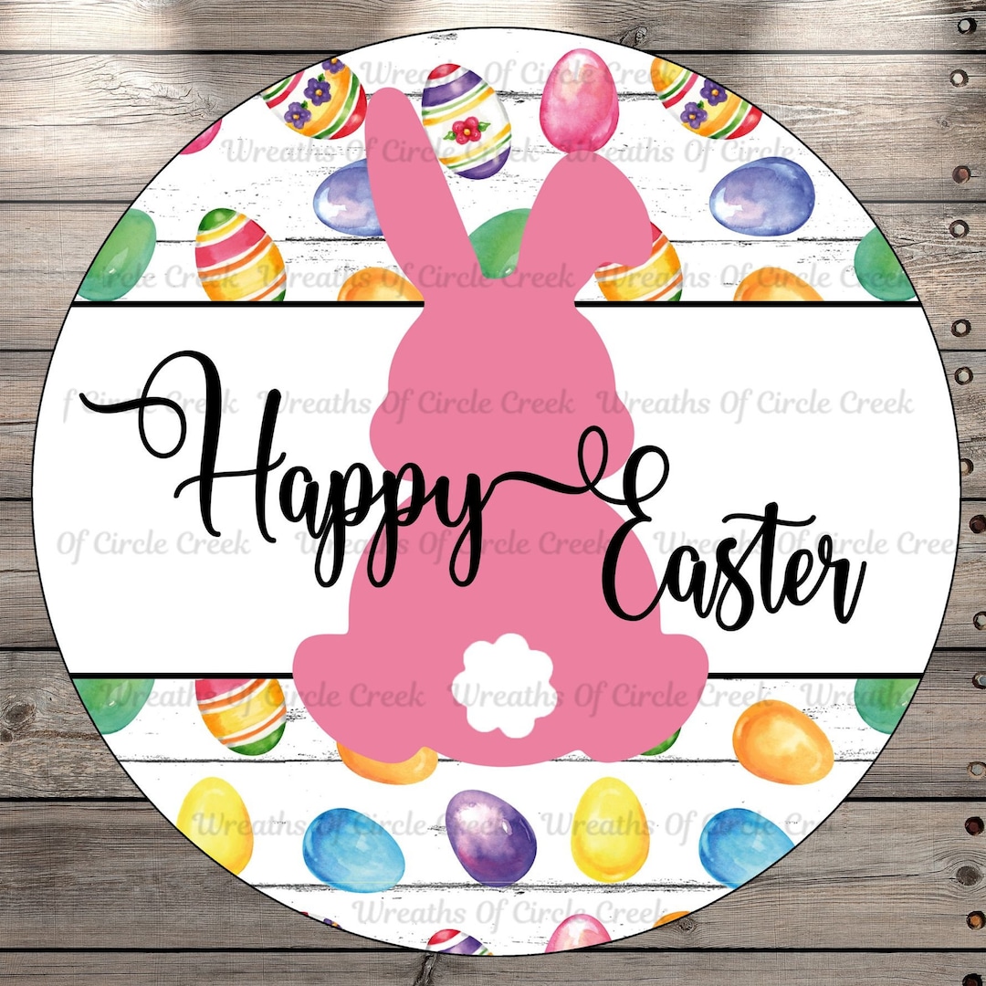 Happy Easter, Pink, Bunny, Easter Eggs, Round, Light Weight, Metal ...
