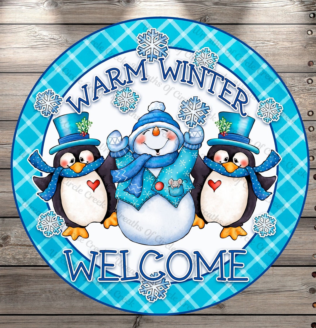 Snowman Penguins Warm Winter Welcome Snowflakes Blue - Etsy
