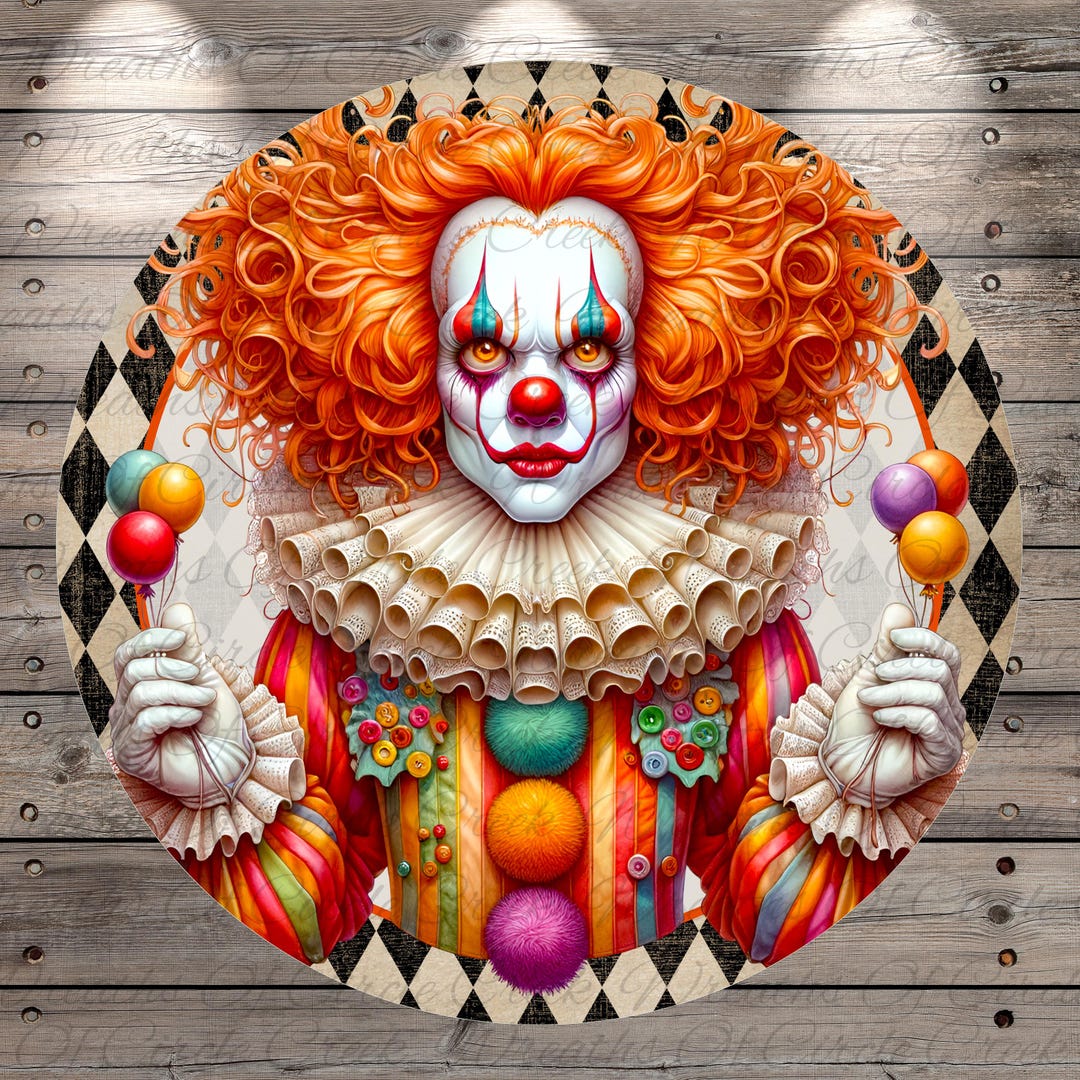 Creepy Clown Halloween Sign | Lightweight Round Metal Wreath Sign | No ...