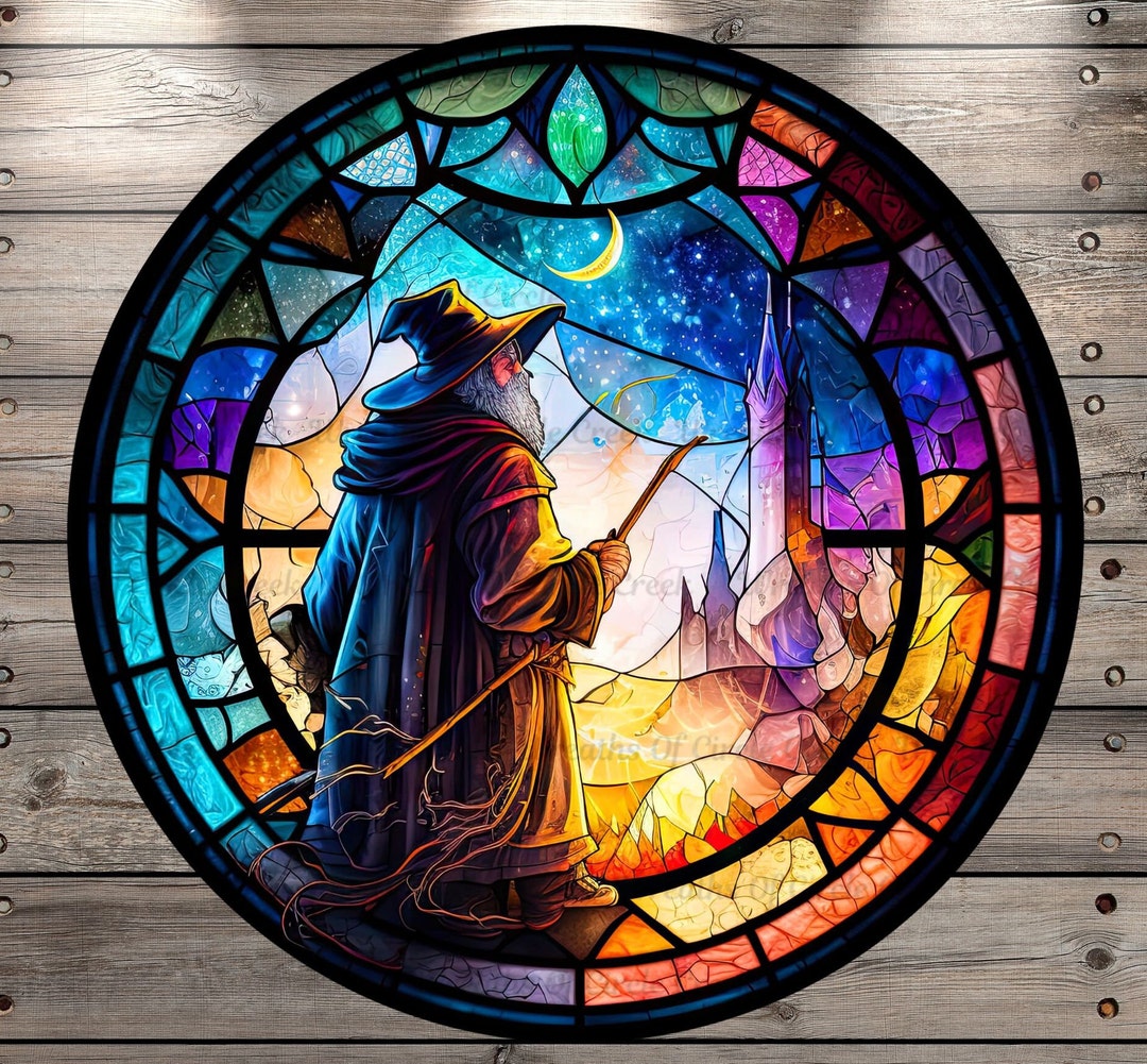 Wizard, Stain Glass Print, Light Weight, Metal Wreath Sign, No Holes in ...