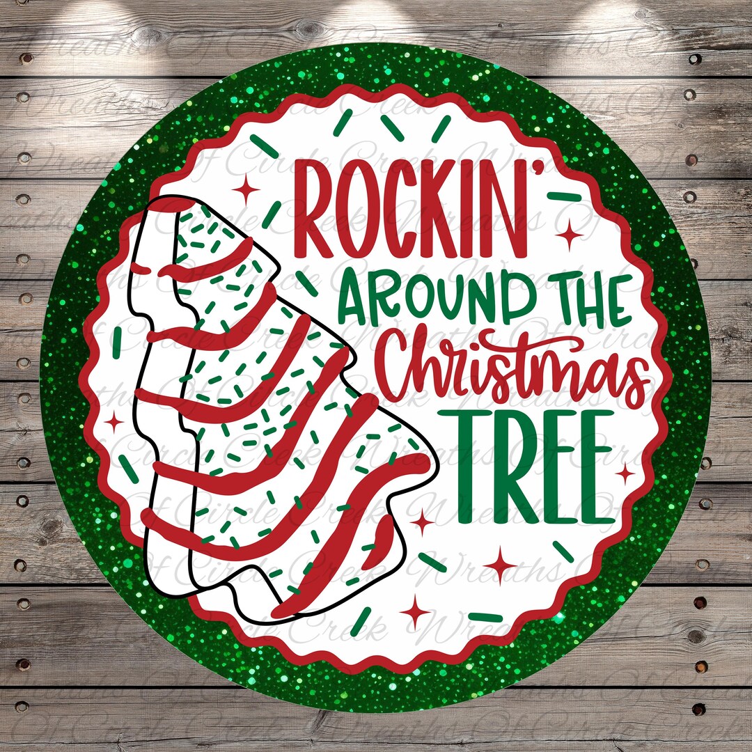 Rockin’ Around the Tree Sign | Lightweight Round Metal Wreath Sign | No ...