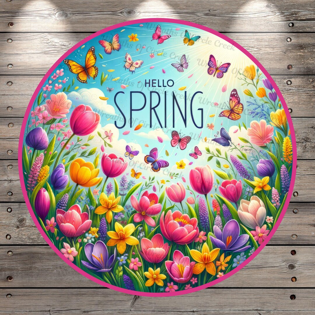 Tulips, Florals, Hello Spring, Butterflies, Light Weight, Metal Wreath ...