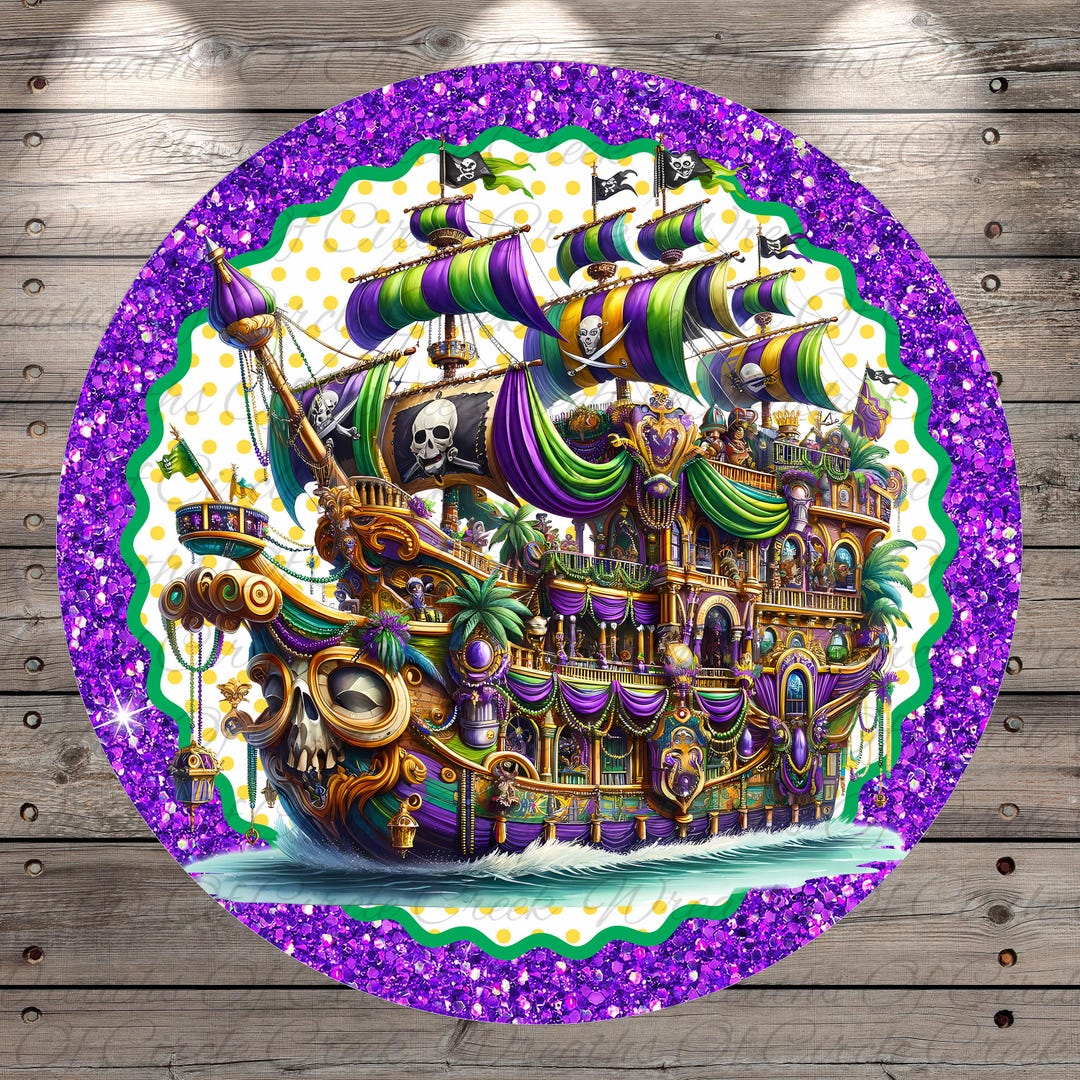 Mardi Gras Pirate Ship | Glitter Purple Carnival Decor | Lightweight ...