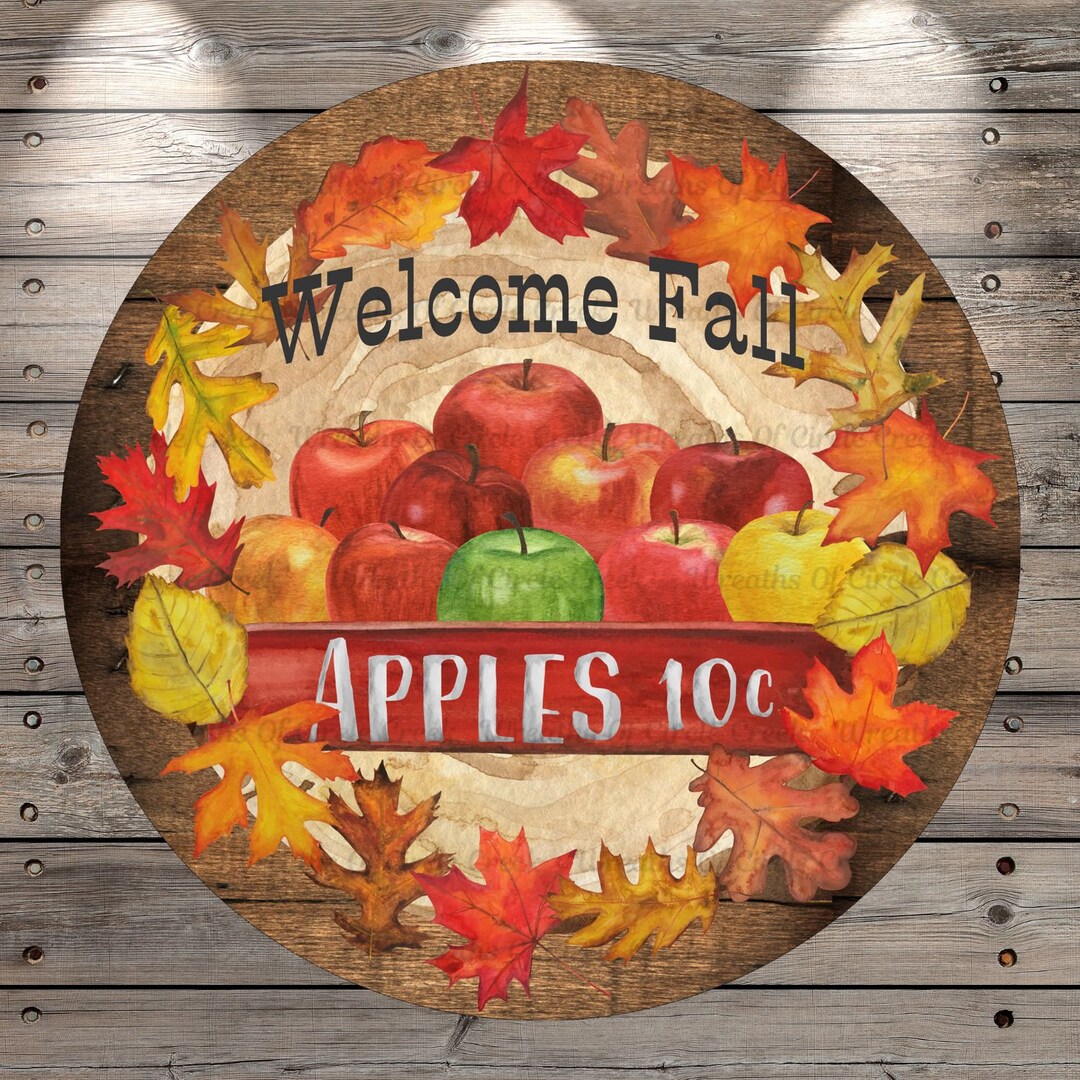 Apples, Welcome Fall, Rustic Fall, Round, Light Weight, Metal Wreath ...