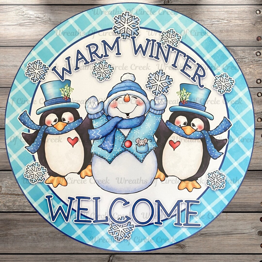 Snowman Penguins Warm Winter Welcome Snowflakes Blue - Etsy