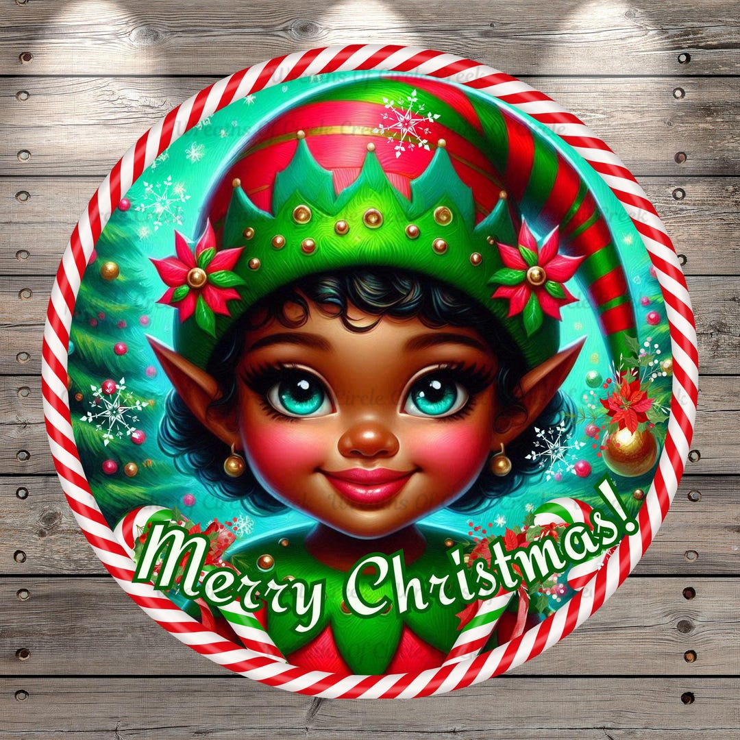 Girl Elf, Merry Christmas, Classic, Retro, Candy Canes, Round, Light ...