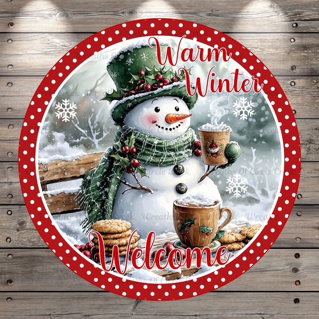 Warm Winter, Welcome, Snowman, Round, Light Weight, Metal, Wreath Sign ...