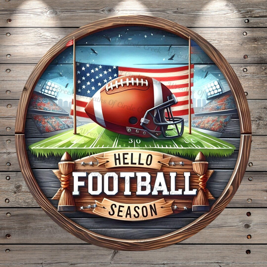 Hello, Football Season, American Flag, Light Weight, Metal, Wreath Sign ...