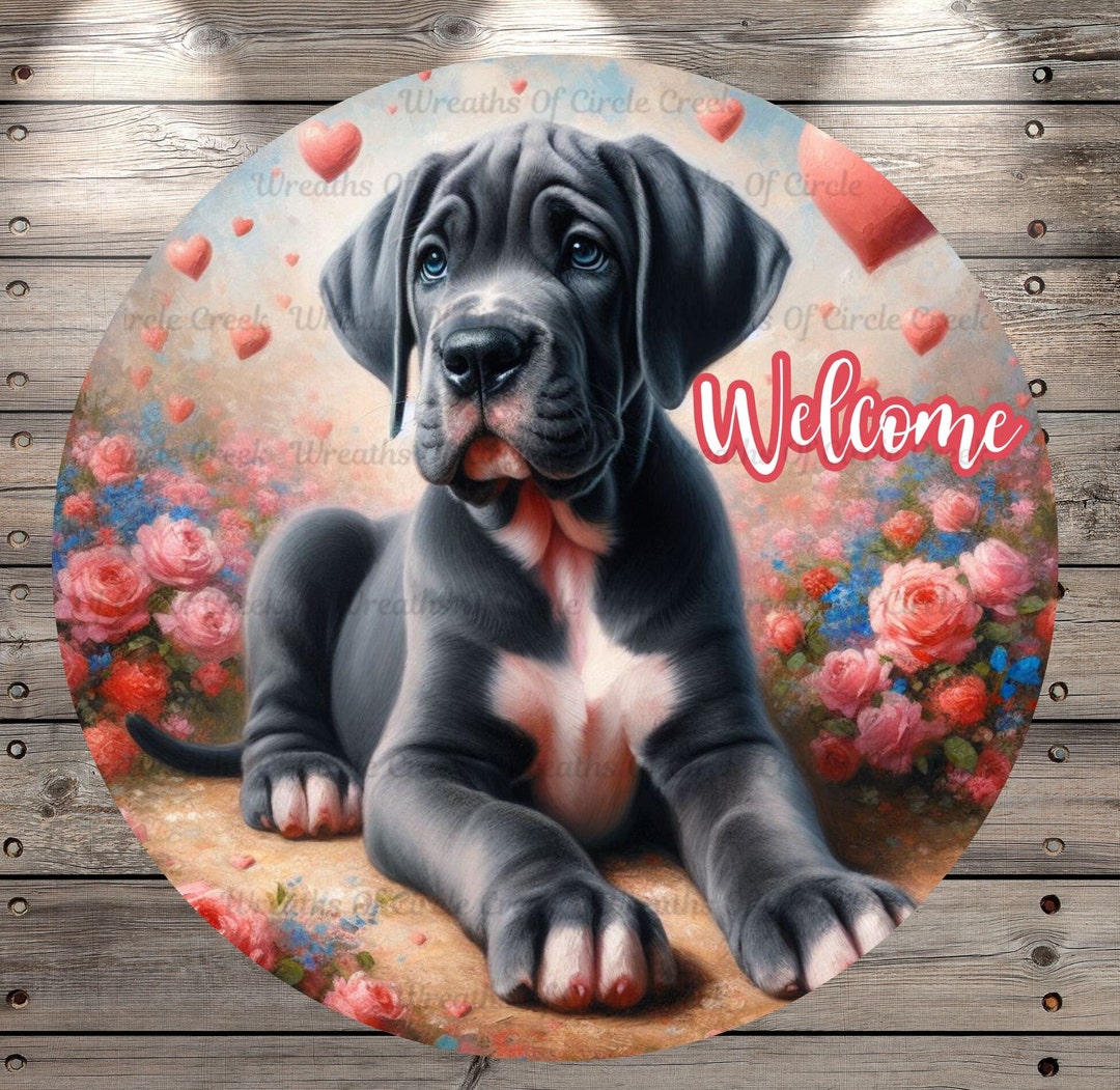 Silver, Great Dane Puppy, Gray and White Puppy, Hearts, Florals ...