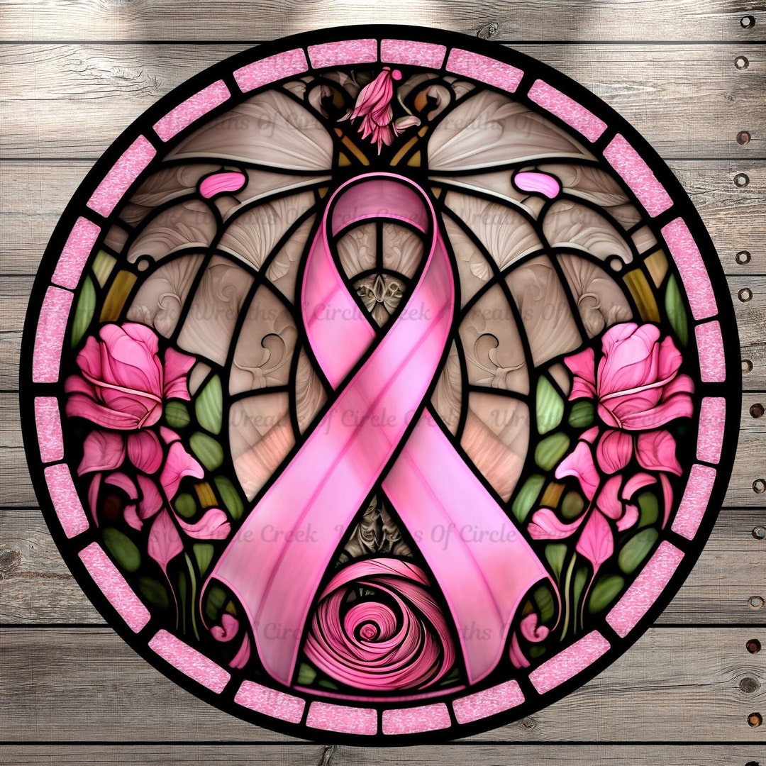 Breast Cancer Awareness, Pink Ribbon, and Roses, Stained Glass Print ...