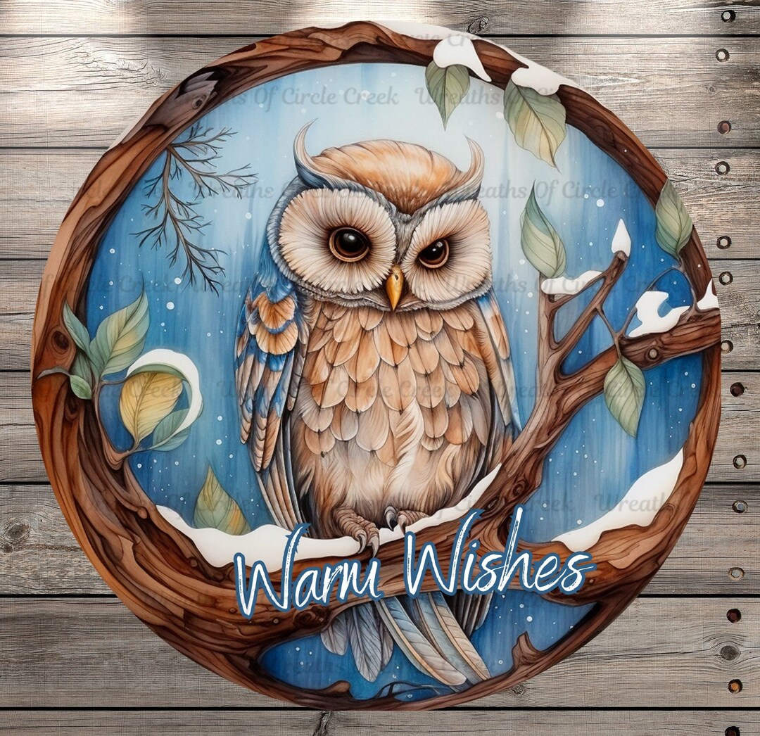 Winter Woodland Owl, Warm Wishes, Round, Light Weight, Metal Wreath ...