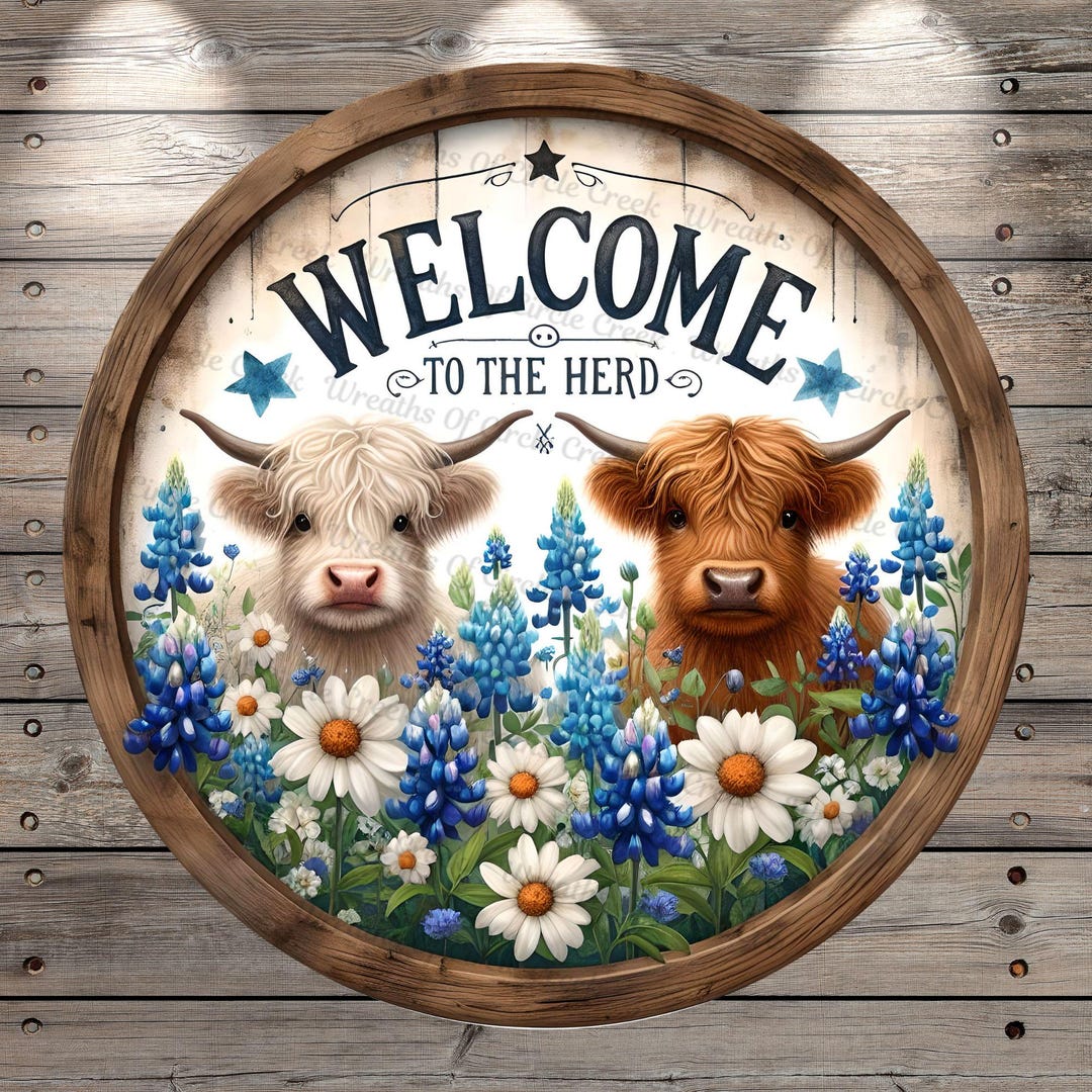 Highland Cows, Welcome To, the Herd, Bluebonnets, Daisies, Rustic ...