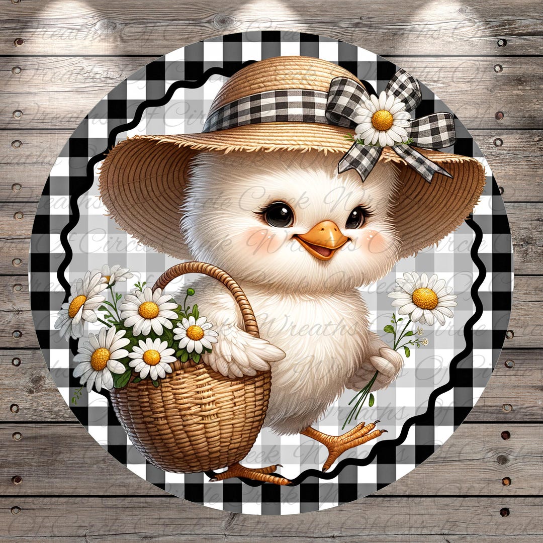 Buffalo Plaid Chick With Daisy Basket | Spring Farmhouse Decor ...