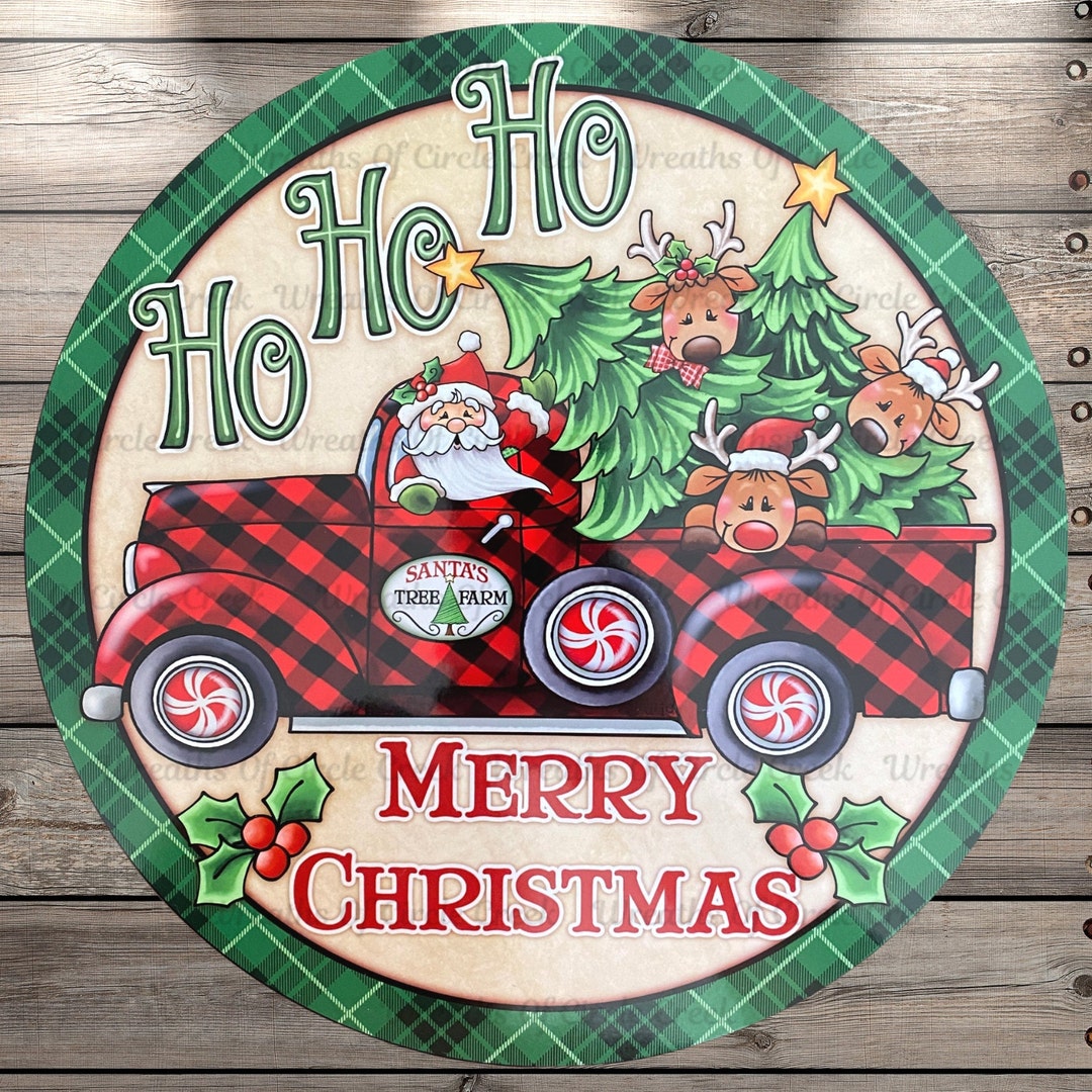 Santa and His Reindeer Merry Christmas Tree Farm Truck Ho - Etsy