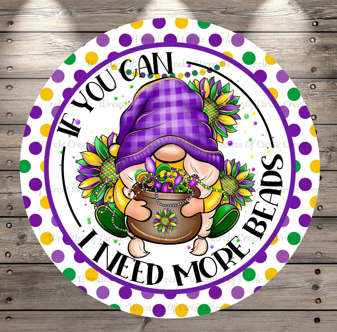 Mardi Gras, Gnome, More Beads, Cute, Polka Dots, Round Metal, Wreath ...