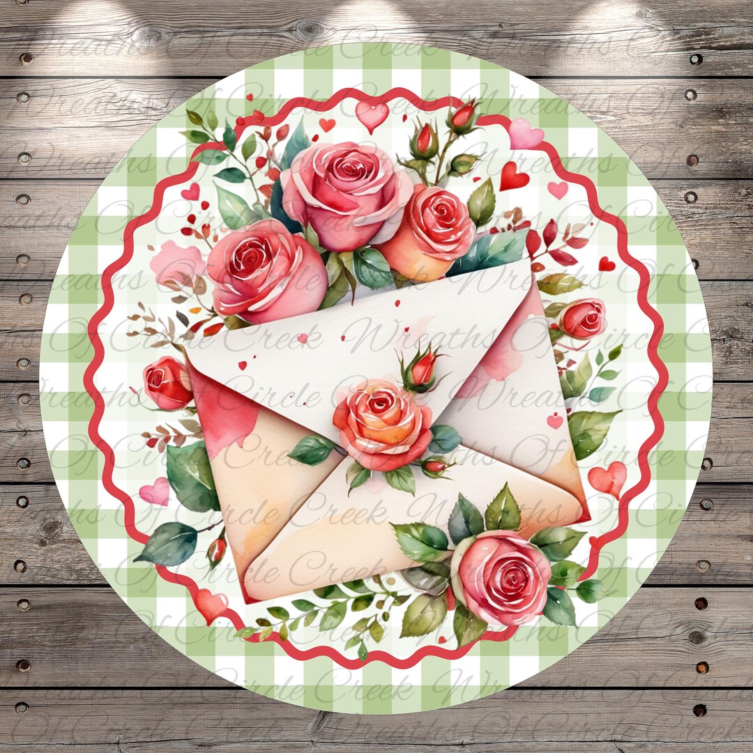 Rose Envelope Love Letter Sign | Lightweight Round Metal Wreath Sign ...