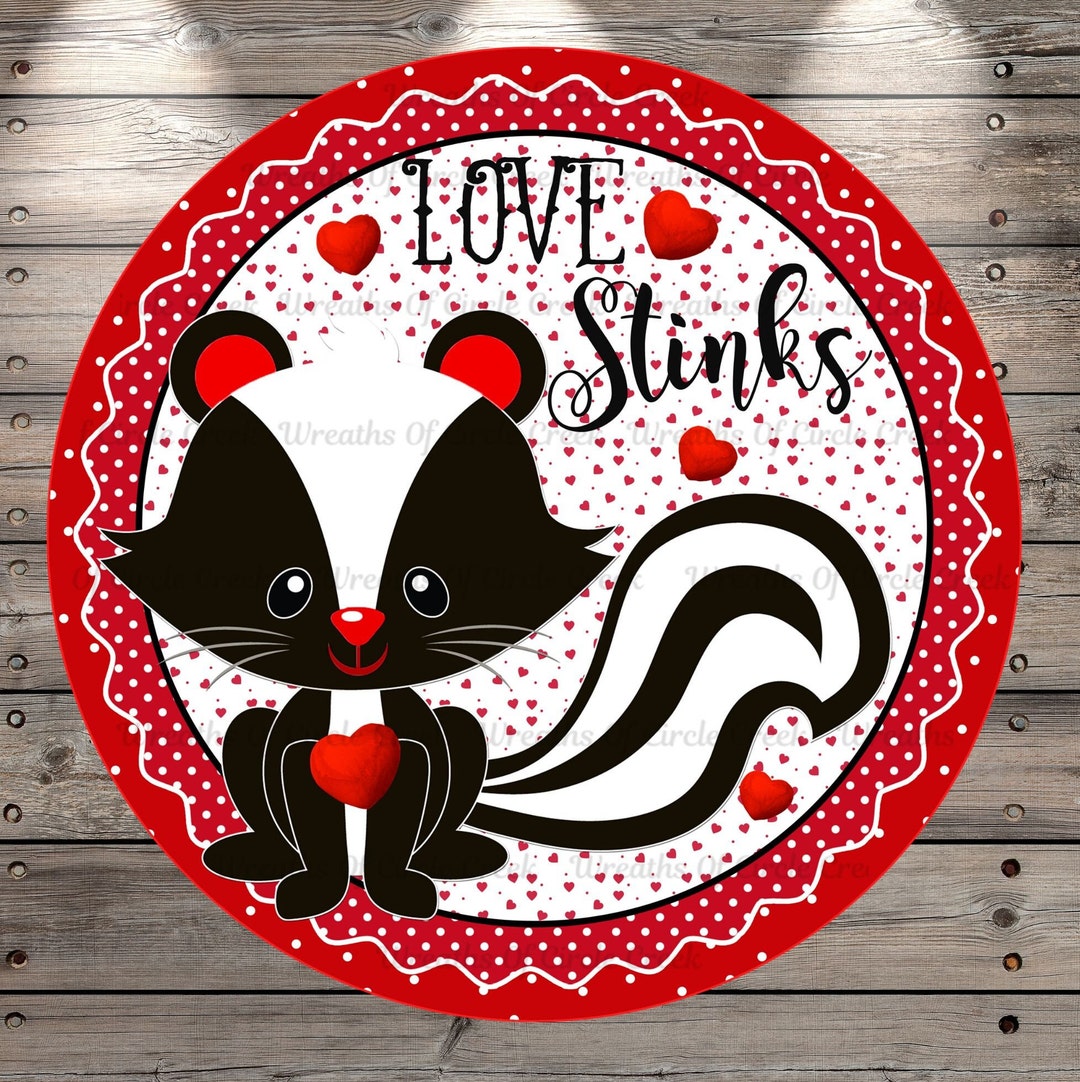 Love Stinks, Cute Valentine Skunk, Hearts, Round, Light Weight, Metal ...