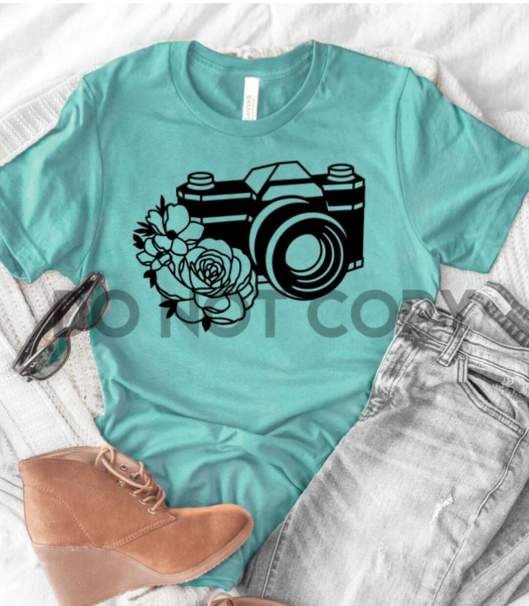 A Pretty Floral Camera Graphic Tee T-shirt Shirt Top Womens Ladies Mens ...