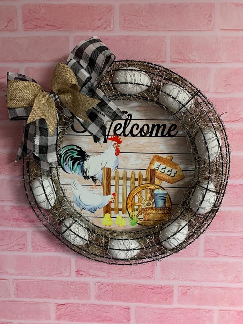 Beautiful Round Chicken Hen Rooster WELCOME EGG WREATH Super - Etsy
