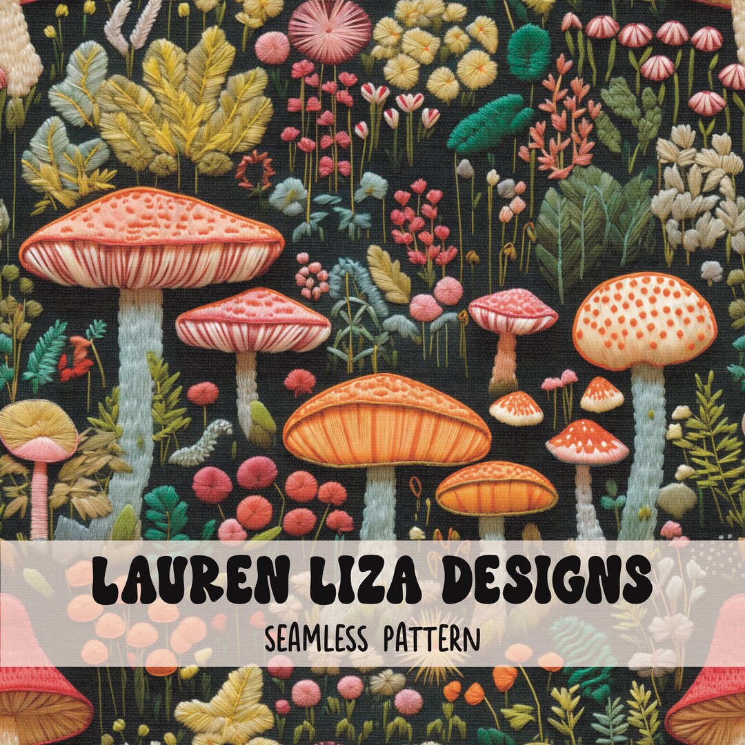 Embroidery Mushroom Forest, Seamless File for Fabric Sublimation, Repeating Pattern, Digital ...