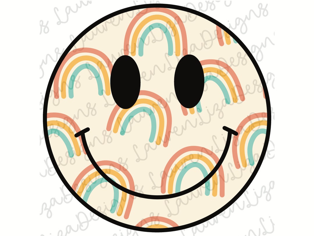 Retro Smiley Face With Rainbows, Sublimation PNG Design, Clip Art, T ...