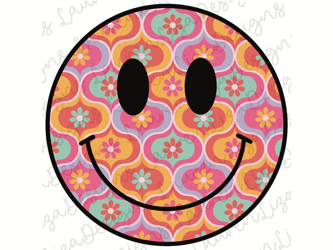 Retro Smiley Face With Flowers, Sublimation PNG Design, Clip Art, T ...